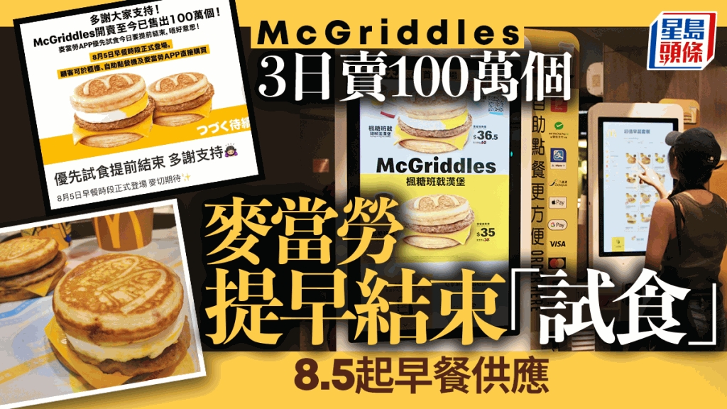 麥當勞McGriddles 3日賣100萬個 提早結束「試食」 8.5起早餐供應 | 星島日報